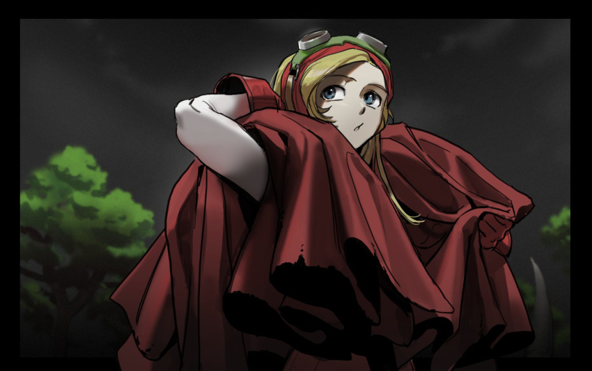 Safebooru - 1girl black border blonde hair blue eyes border cloak ...