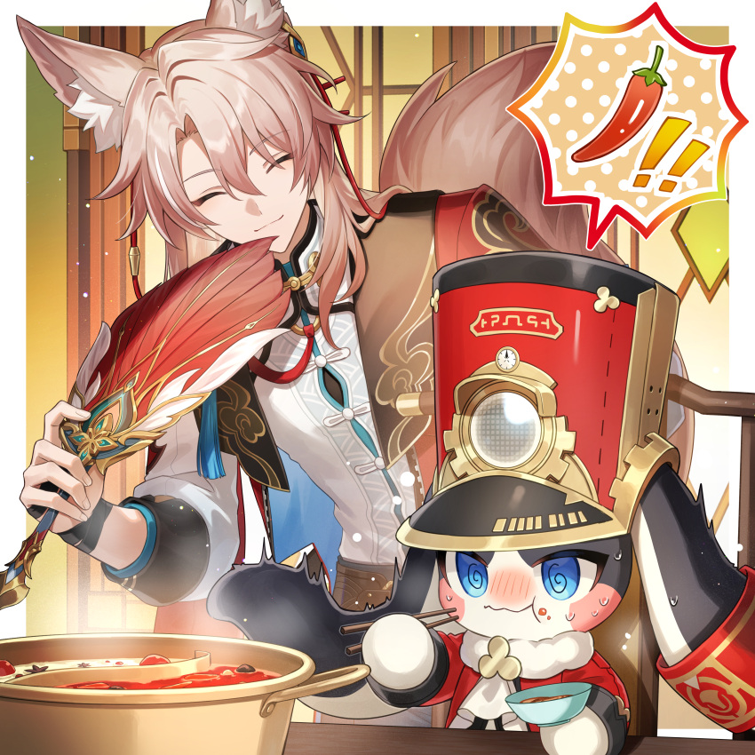 Safebooru - ! !! 1boy 1other :t @ @ ^ ^ absurdres amaichi esora animal ear fluff animal ears ...