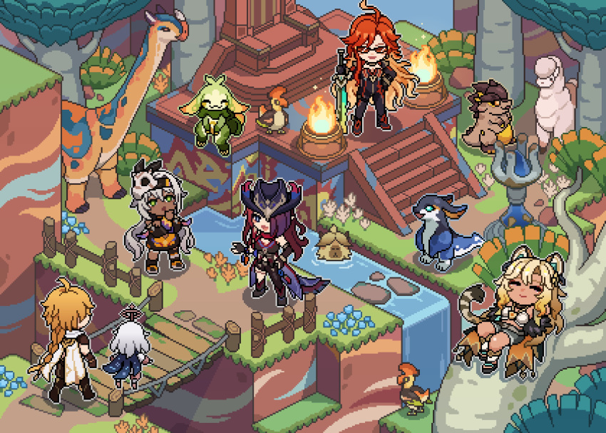 Safebooru - 1boy 5girls :d :o absurdres aether (genshin impact) ahoge ...