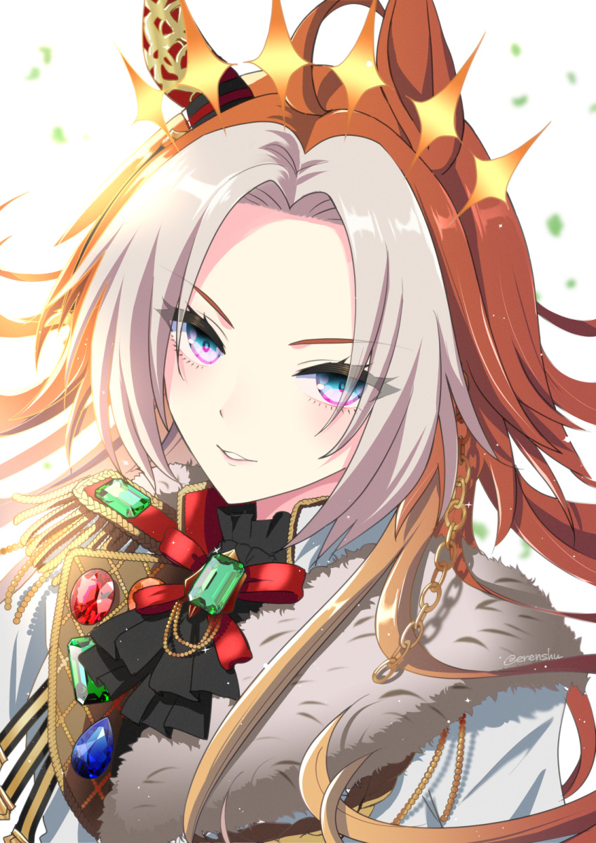 Safebooru - 1girl ahoge aiguillette animal ears ascot black ascot blue eyes blue gemstone brown ...