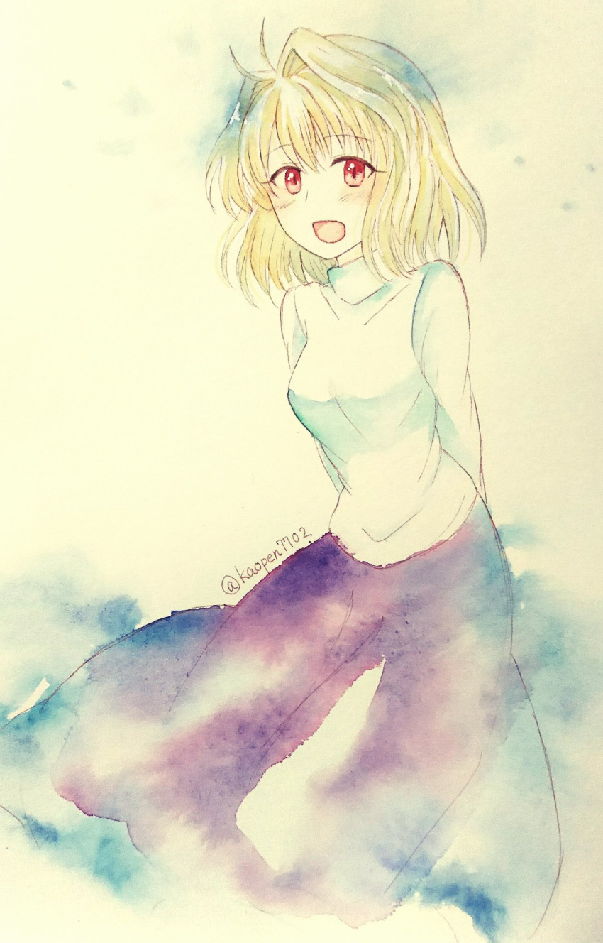 Safebooru - 1girl :d ahoge arcueid brunestud arms behind back blonde ...