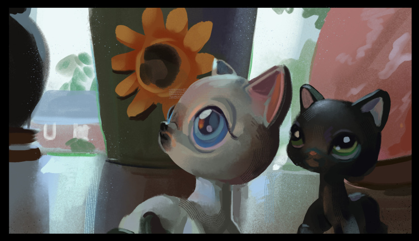 Safebooru - art study black border blue eyes border cat commentary ...