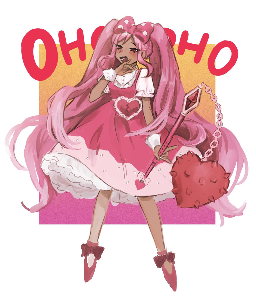 Safebooru - 1girl :d belt blush border bow chain commentary dark ...