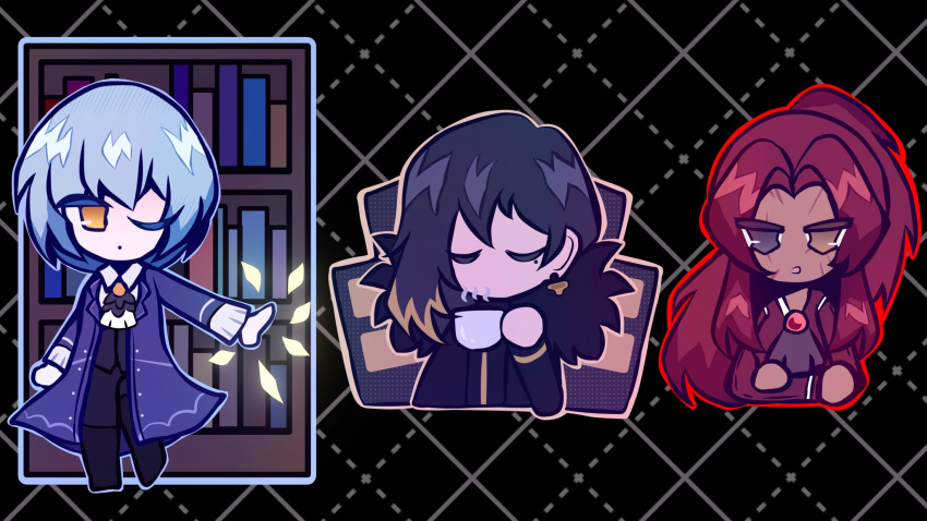 Safebooru - 3girls angela (project moon) ascot binah (project moon) black dress black hair blue ...