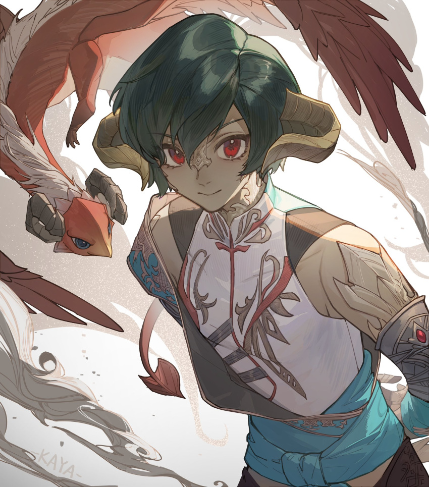 Safebooru - 1boy arms behind back au ra azdaja (ff14) blue eyes blue ...