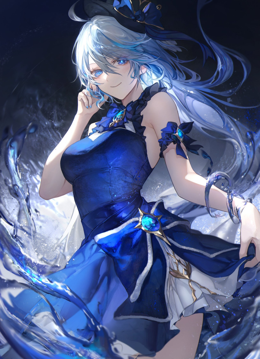 Safebooru - 1girl armpit crease blue dress blue eyes blue hat breasts dress furina (genshin ...