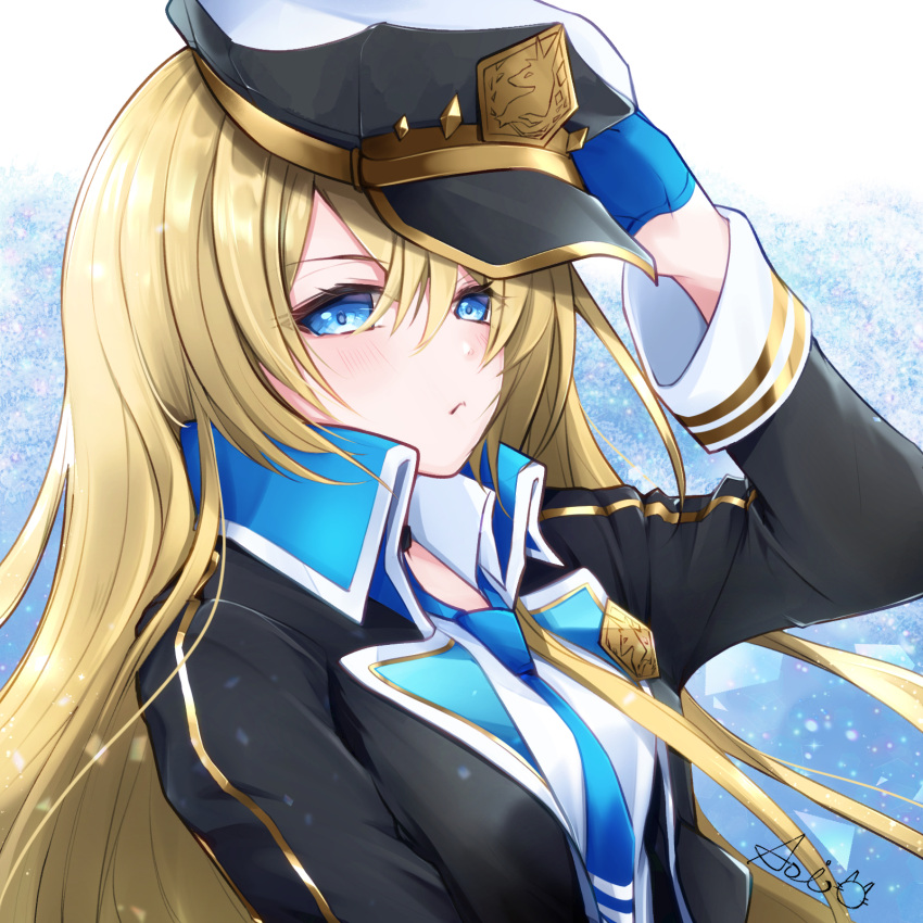 Safebooru - 1girl aoyum badge black jacket blonde hair blue eyes blue necktie collared jacket ...