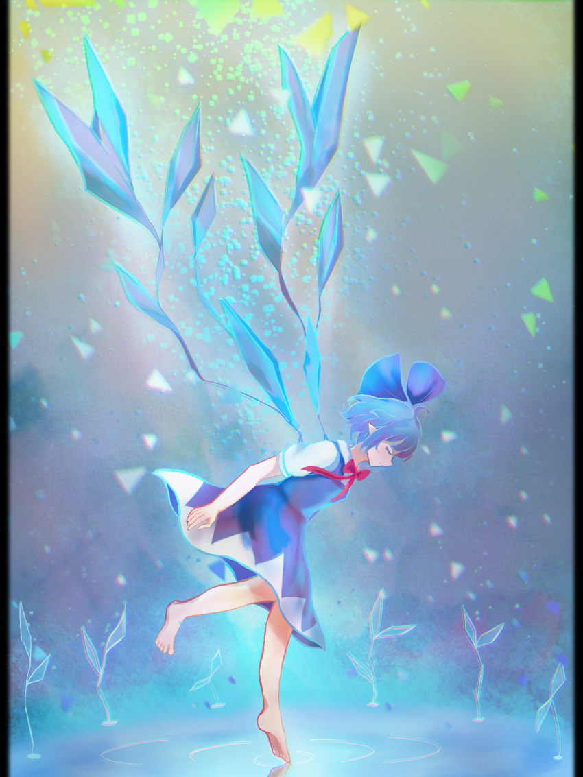 Safebooru - 1girl blue bow blue dress blue hair bow cirno closed eyes commentary dress english ...