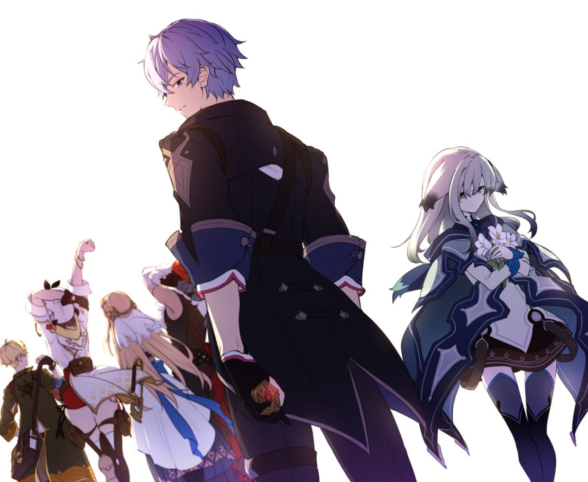 Safebooru - 3boys 3girls animal ears arm behind head arms up atelier ...