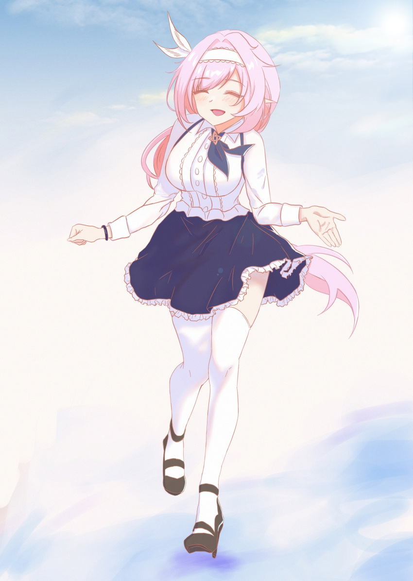 Safebooru - 1girl black footwear blue skirt breasts chinese commentary ...