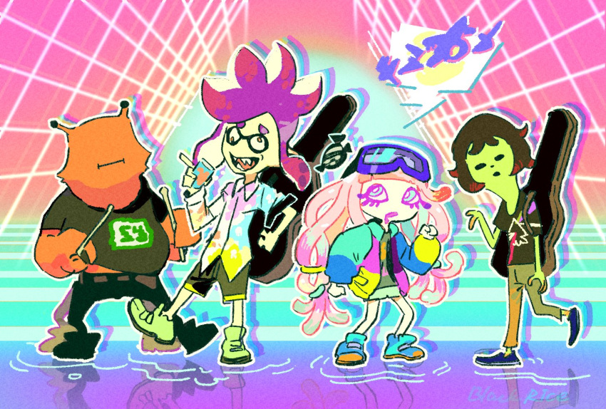 Safebooru - 1girl 1other 2boys black hair capri pants clash (splatoon ...