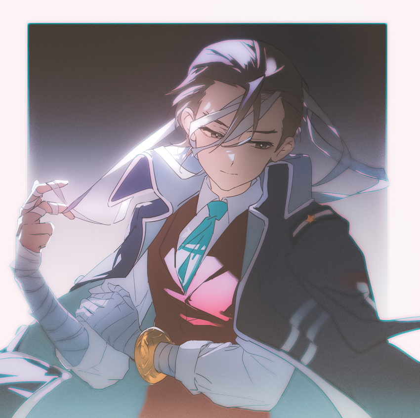 Safebooru - 1boy ace attorney apollo justice aqua necktie bandaged arm bandaged hand bandaged ...