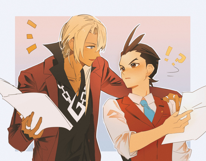 Safebooru - !? 2boys ace attorney antenna hair apollo justice apollo justice: ace attorney black ...