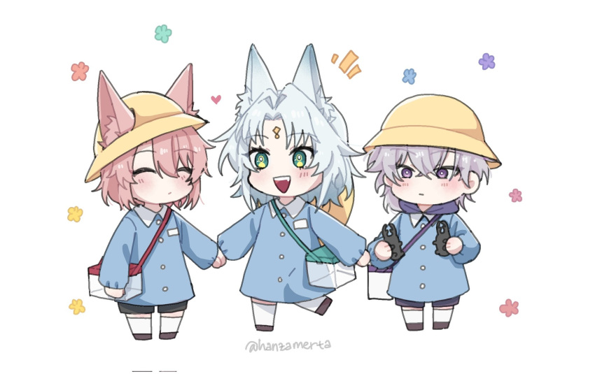 Safebooru - 1girl 2boys aged down animal ears chibi closed eyes closed ...