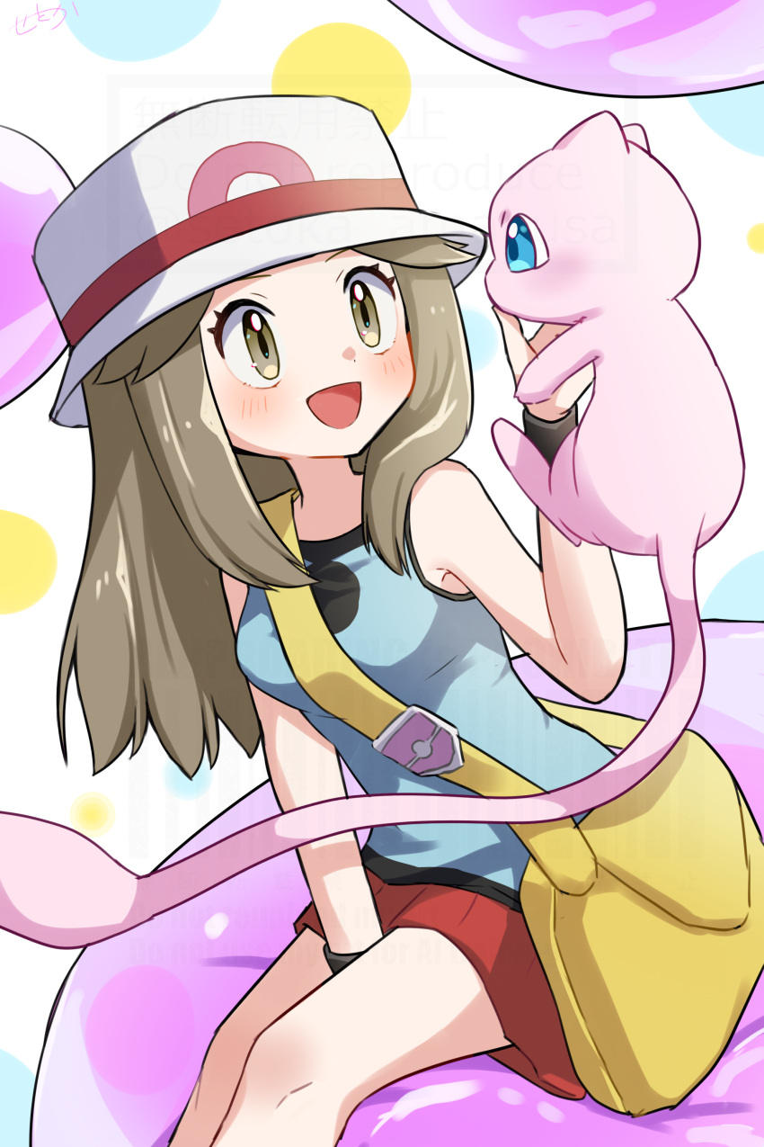 Safebooru - 1girl :d absurdres amakusa setoka bag brown eyes brown hair bucket hat commentary ...