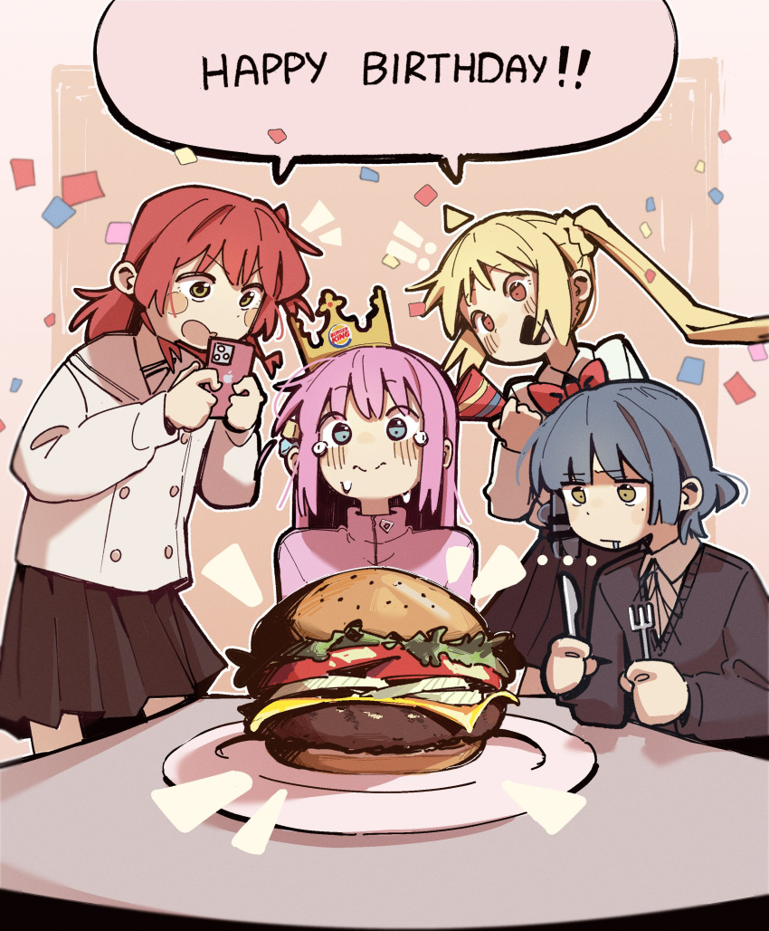 Safebooru - 4girls absurdres ahoge black ribbon black skirt black ...