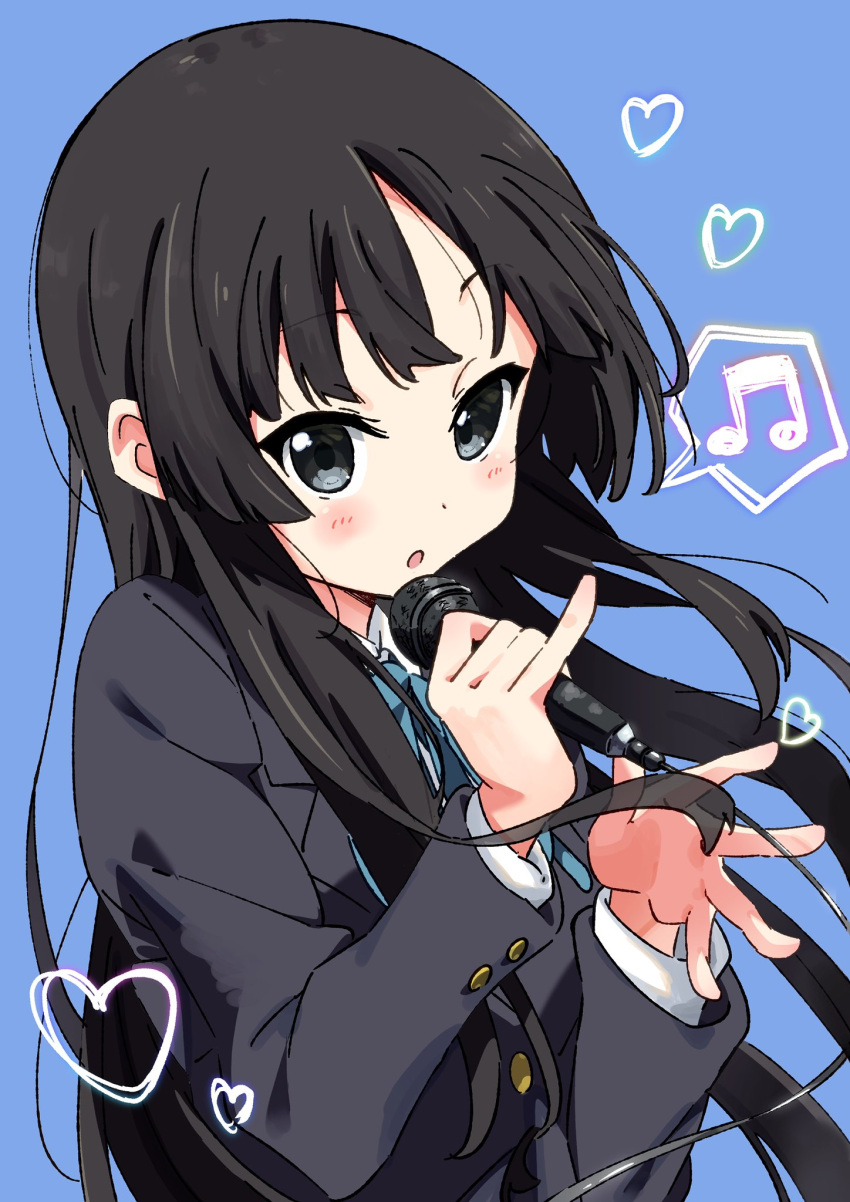 Safebooru - 1girl akiyama mio black eyes black hair black jacket blazer blue background blue ...