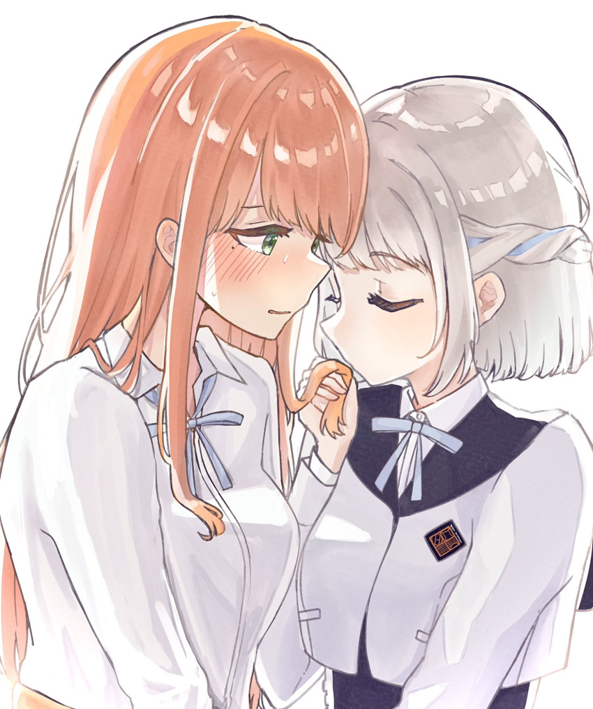 Safebooru - 2girls blue ribbon blush closed eyes collared shirt commentary request gakuen ...