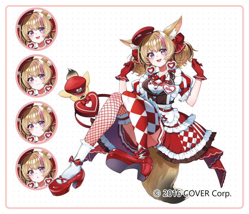 Safebooru - 1girl :3 :d animal ear fluff animal ears apron argyle clothes argyle thighhighs ...