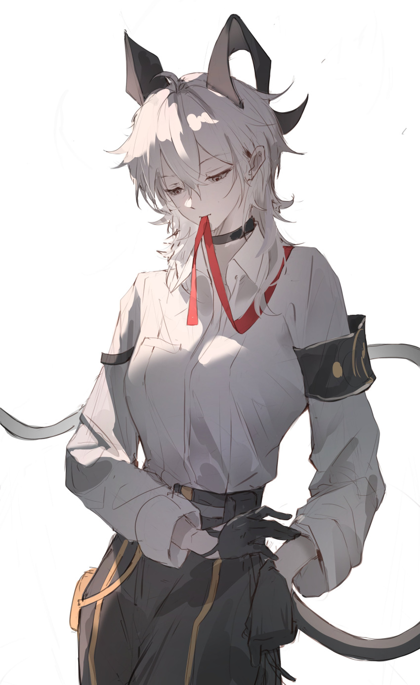 Safebooru - 1girl absurdres armband black armband black choker black gloves black horns black ...