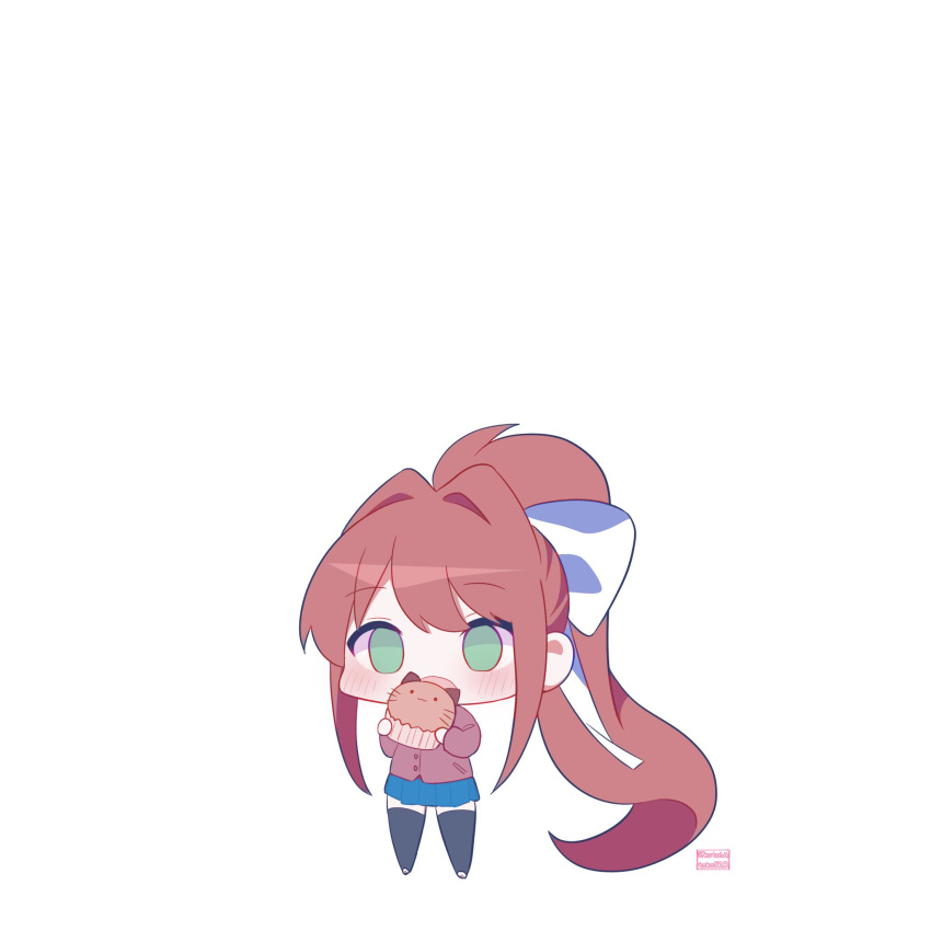 Safebooru - 1girl bow brown hair chibi doki doki literature club full ...