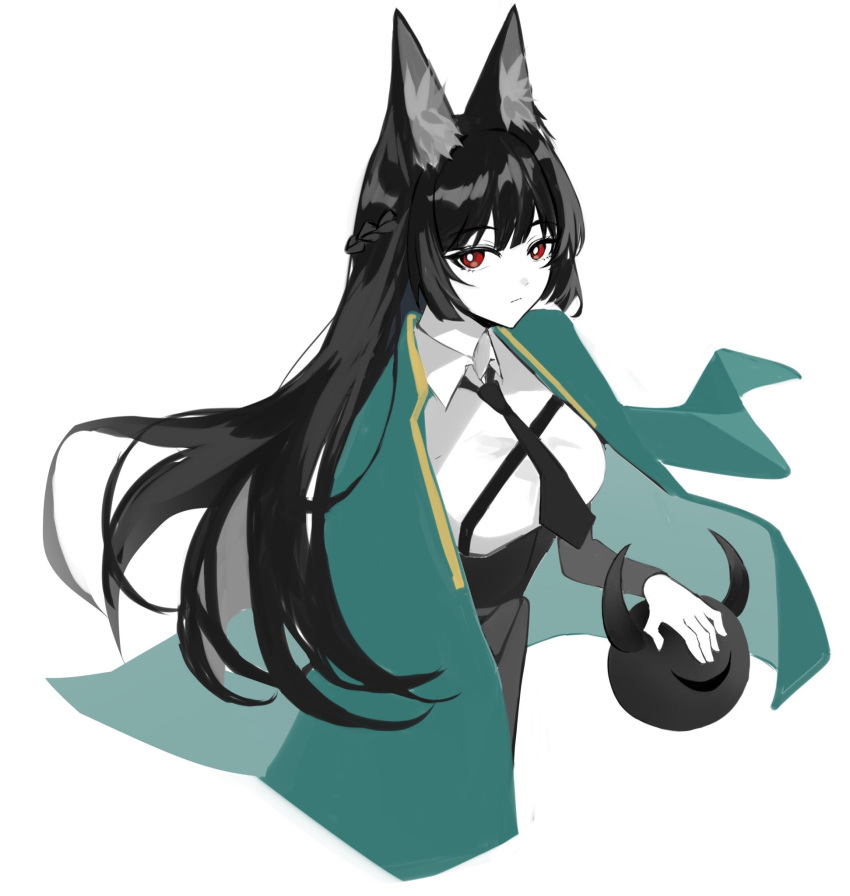 Safebooru - 1girl animal ear fluff animal ears black hair black necktie black skirt closed mouth ...