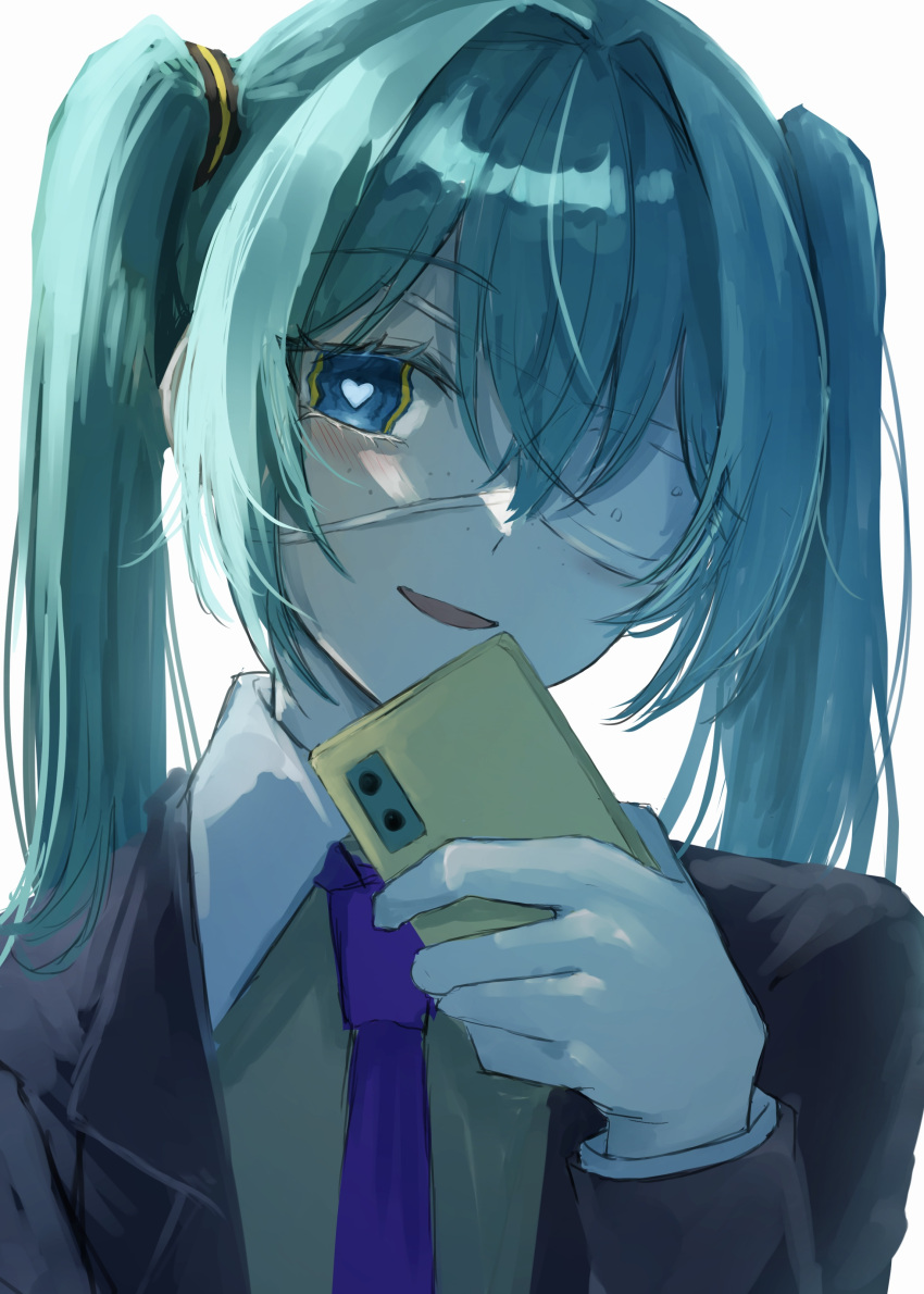 Safebooru - 1girl absurdres aqua hair black jacket blue eyes blue necktie blush brown vest ...