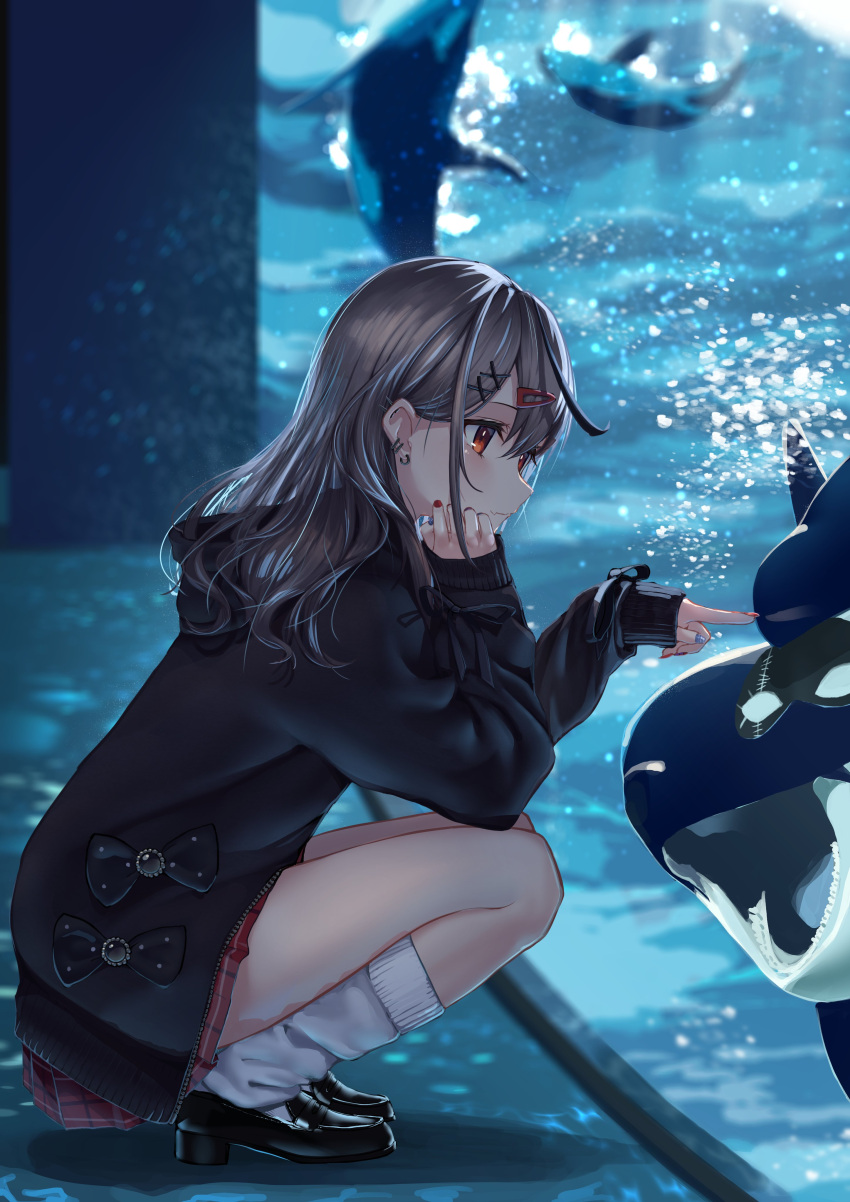 Safebooru - 1girl absurdres aquarium black cardigan black footwear ...