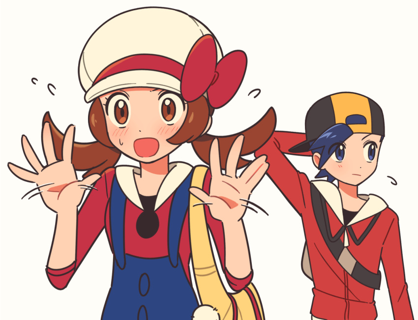 Safebooru - 1boy 1girl arm behind back backwards hat baseball cap black ...