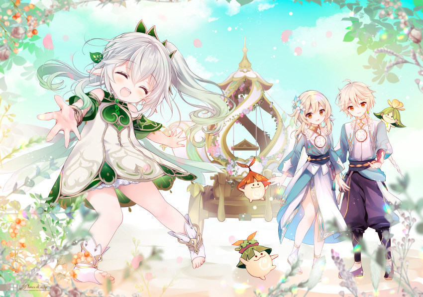 Safebooru - 1boy 2girls :d ^ ^ aether (genshin impact) aether (knight ...