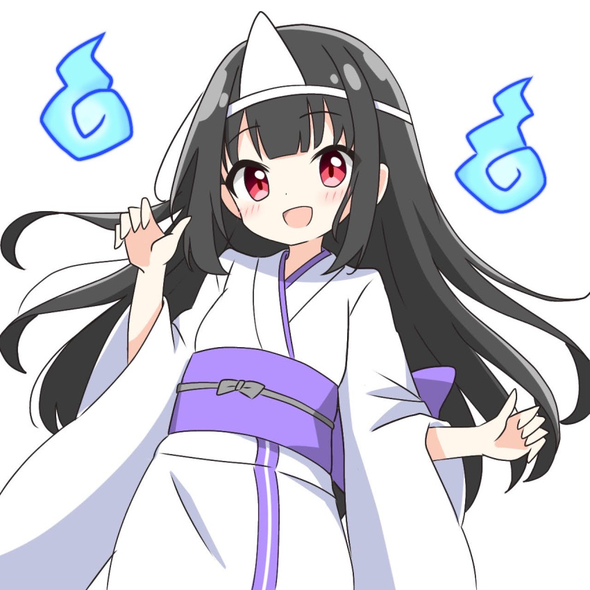 Safebooru - 1girl :d black hair blush commentary request dot nose hand ...