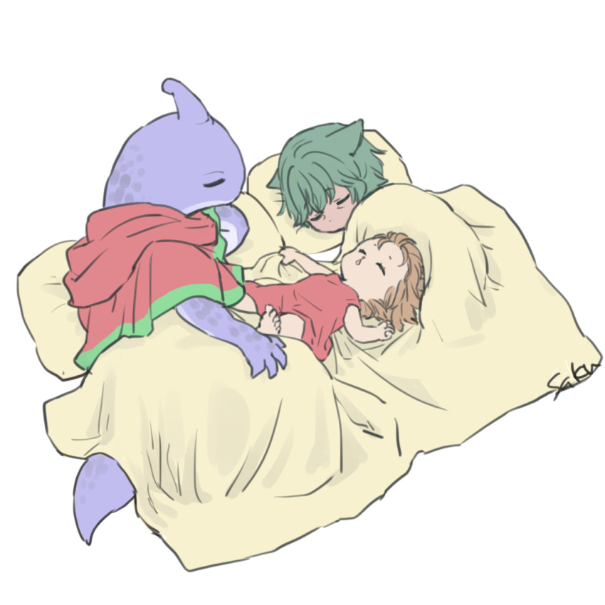 Safebooru - 1girl 2boys aged down animal ears blanket brother and ...