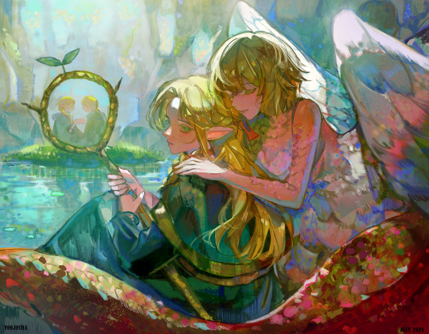 Safebooru - 2girls ambrosia (dungeon meshi) artist name blonde hair blue robe braid chimera ...