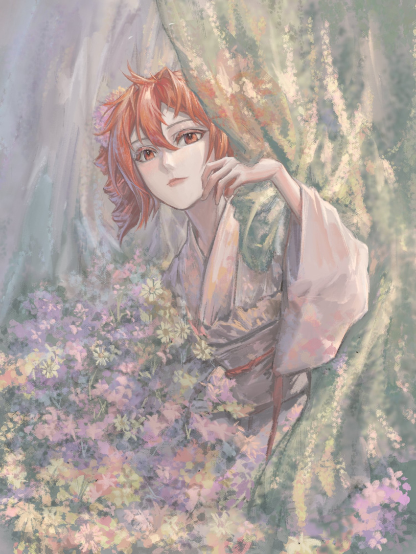 Safebooru - 1girl ahoge drill hair fingernails flower hand up highres ...