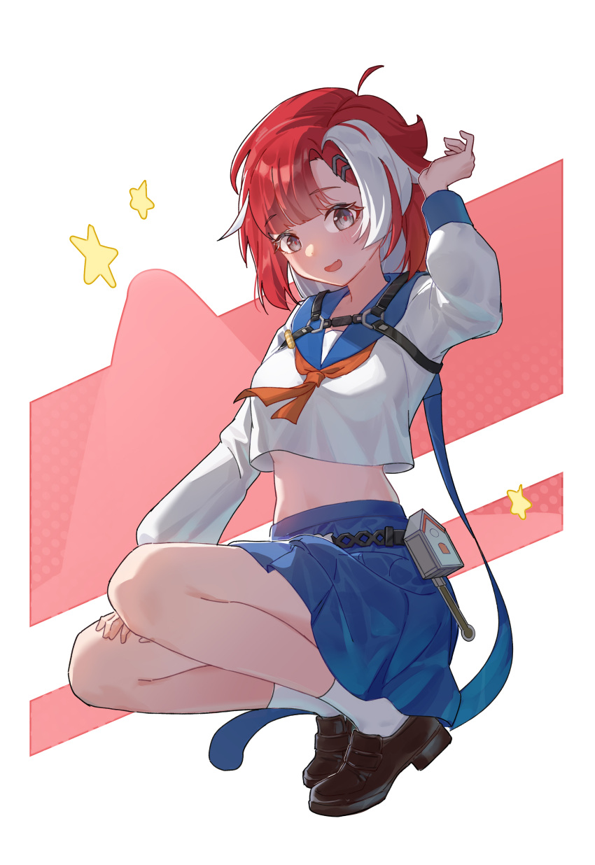 Safebooru - 1girl absurdres aika (strinova) airaila blue sailor collar blue skirt blush brown ...