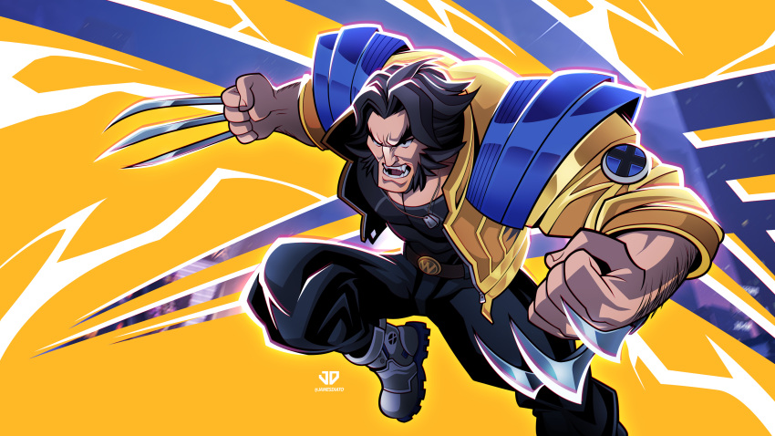 Safebooru - 1boy absurdres arm hair belt black hair black pants blue ...