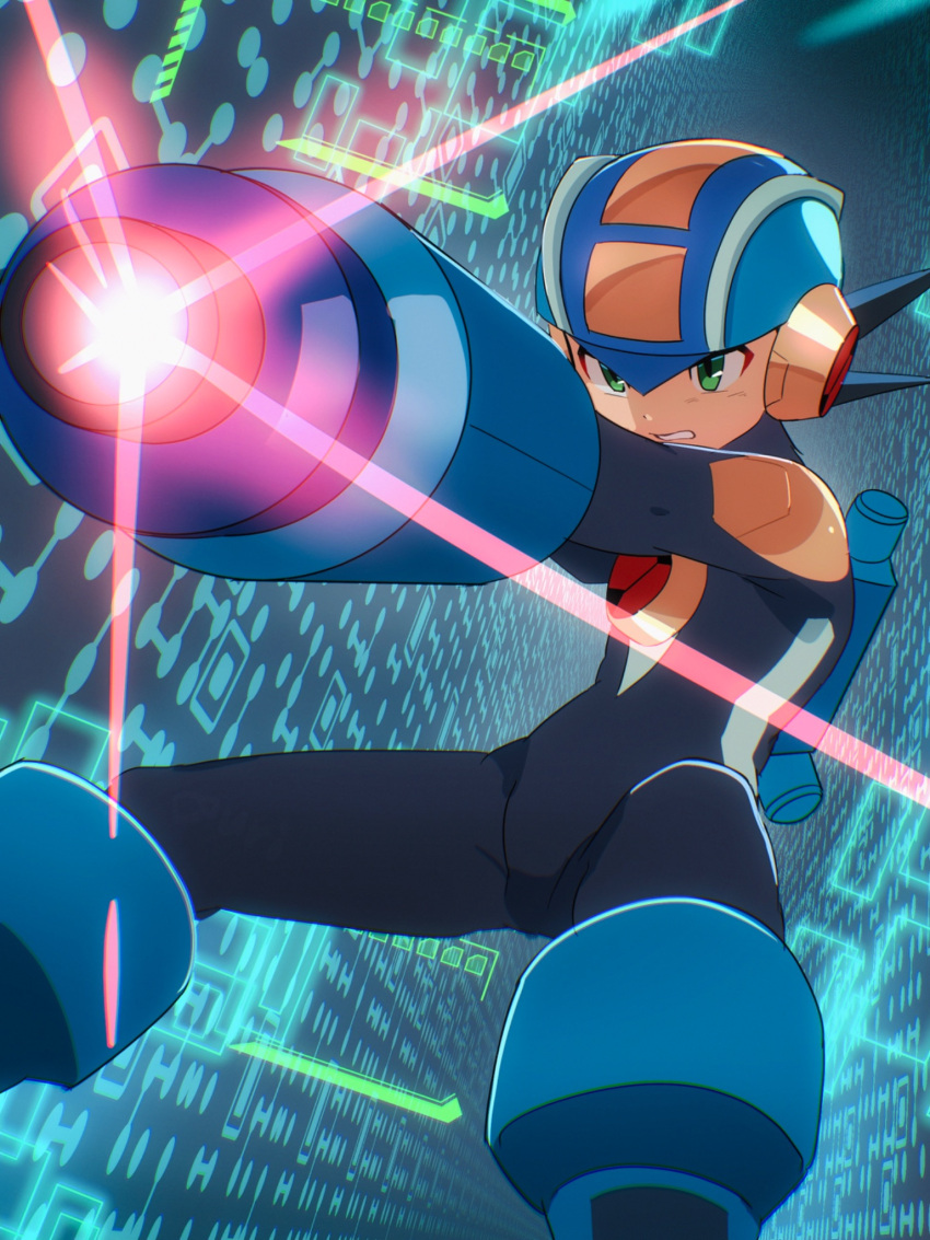 Safebooru - 1boy 3suisousui arm cannon blue bodysuit blue helmet ...