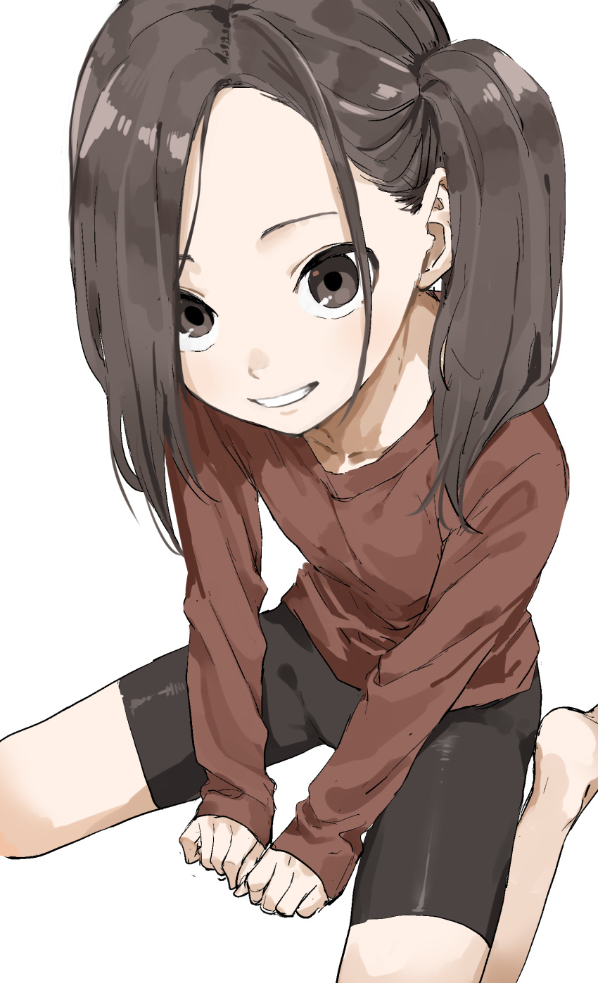 Safebooru - 1girl absurdres bike shorts brown eyes brown hair collarbone commentary request ...