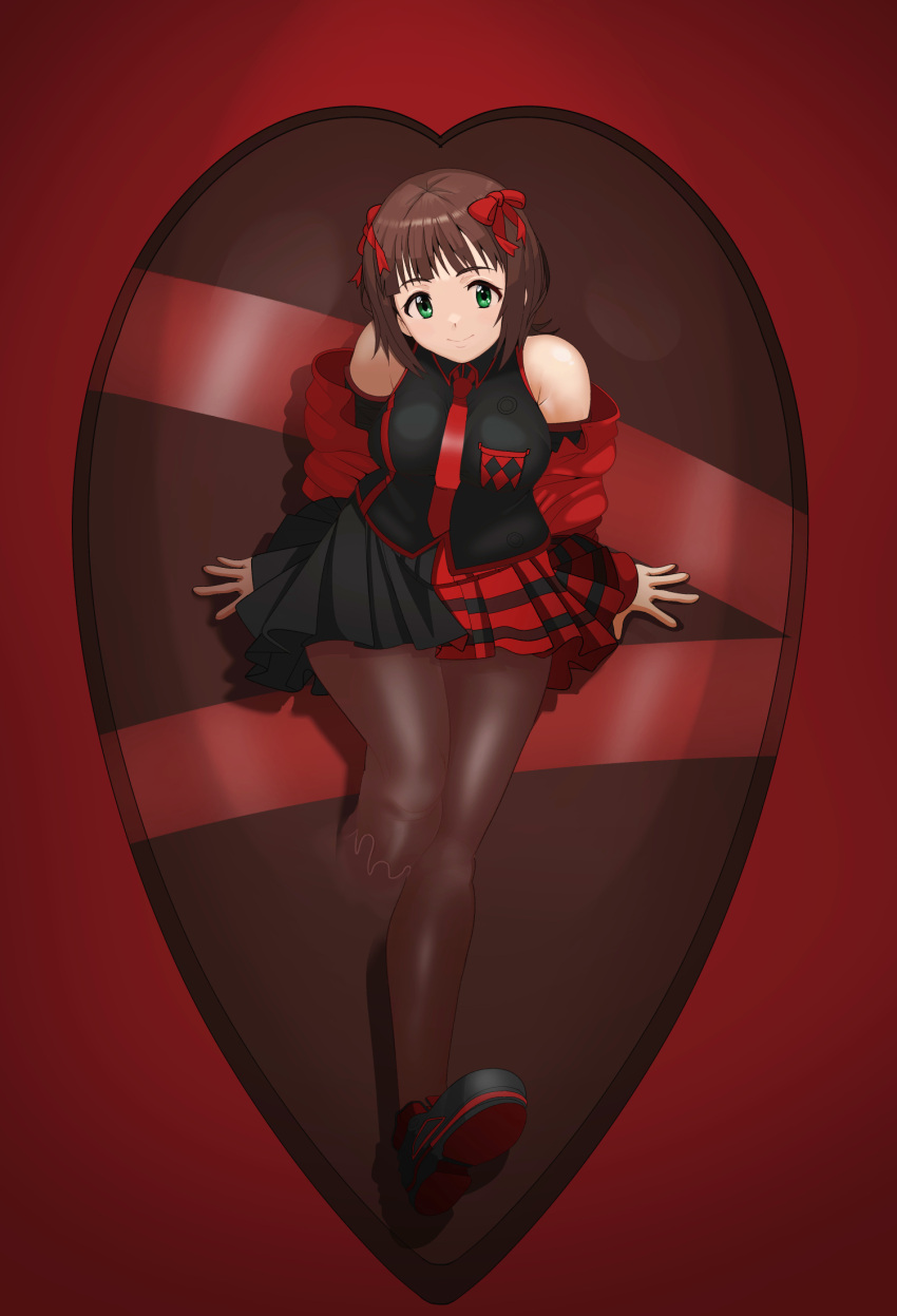 Safebooru - 1girl amami haruka arm support armpit crease bare shoulders black shirt black shoes ...