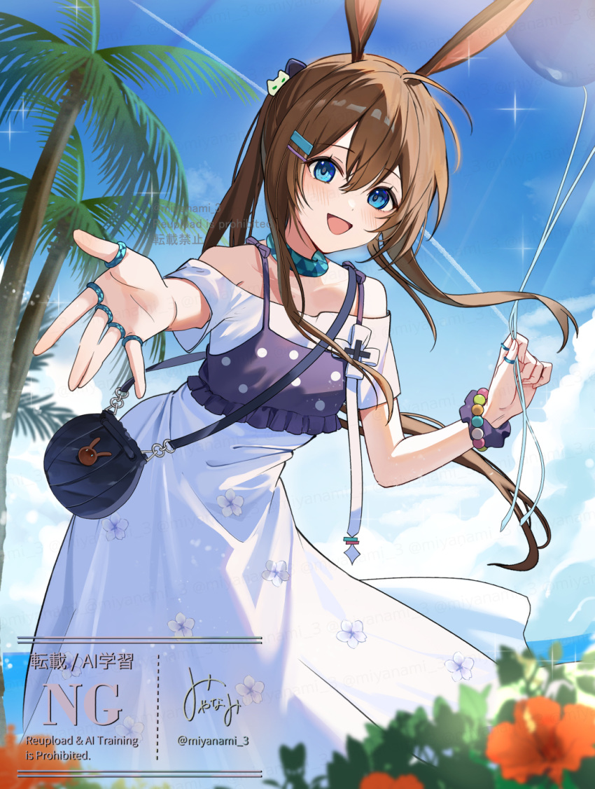 Safebooru - 1girl :d alternate costume amiya (arknights) animal ears arknights bag blank speech ...