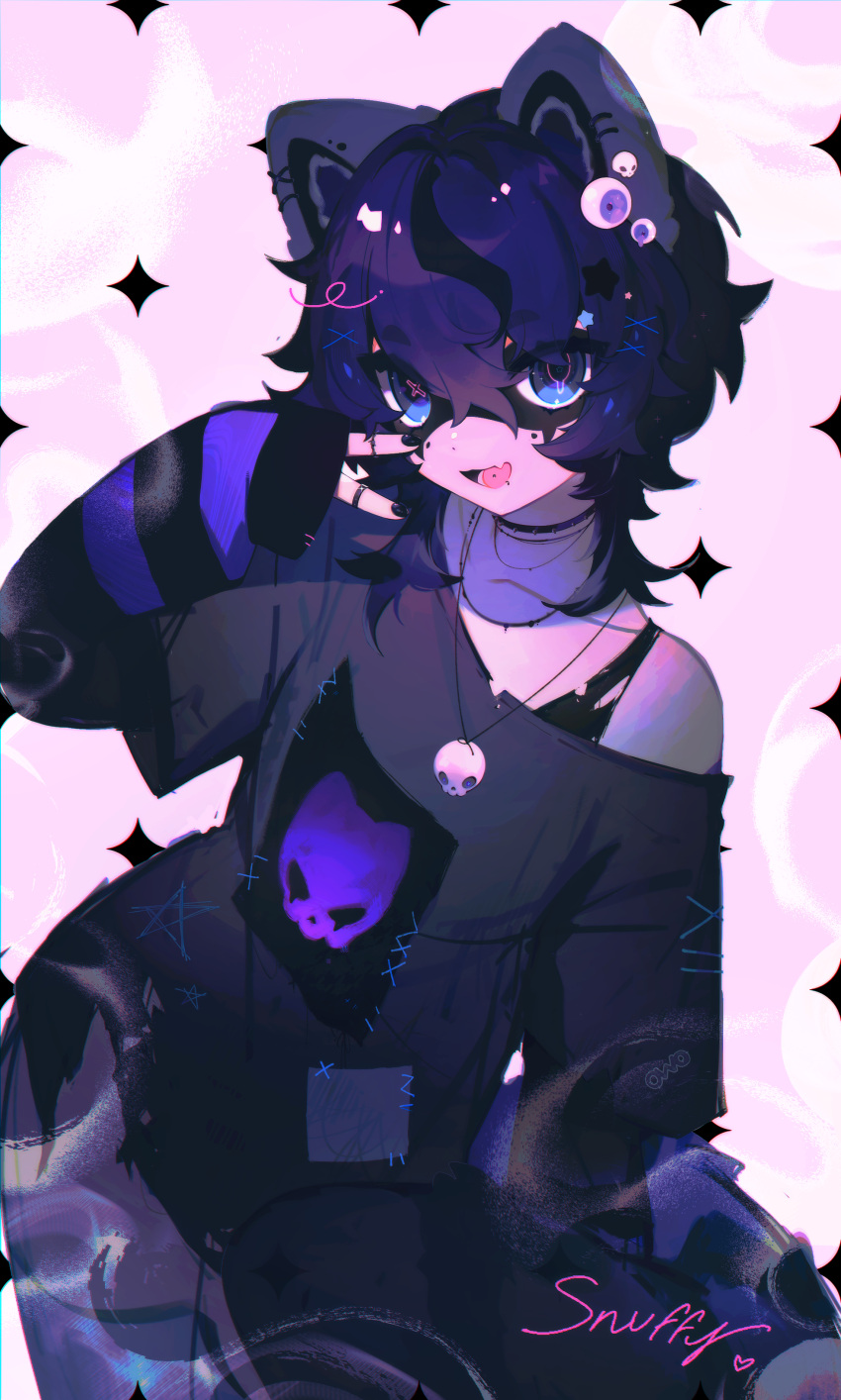 Safebooru - 1girl absurdres animal ears black nails blue eyes character ...