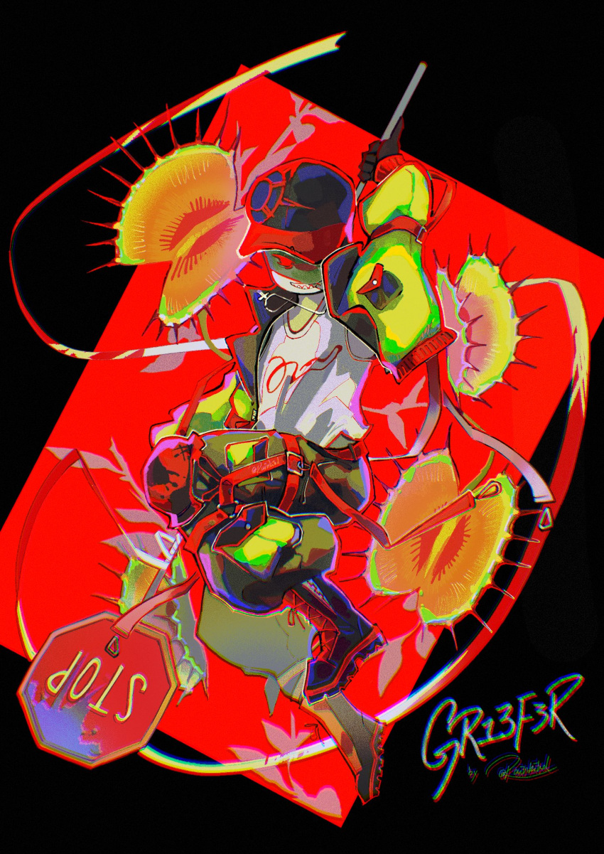 Safebooru - 1boy arm up baseball cap black boots black gloves black hat black pants block tales ...