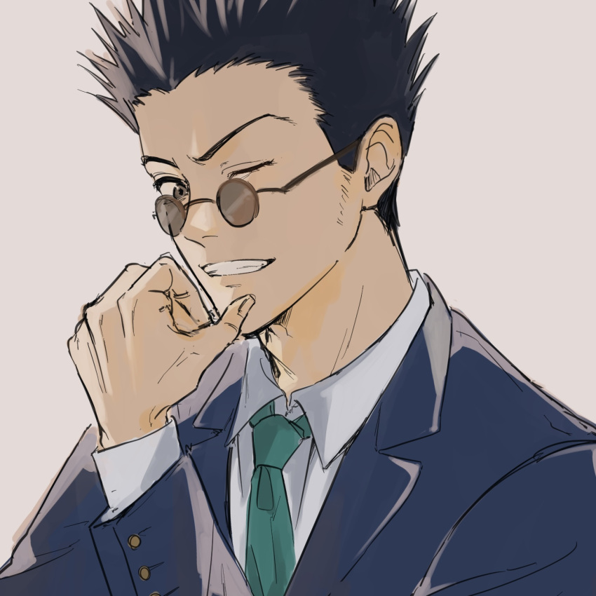 Safebooru - 1boy black hair black suit blue necktie brown eyes collared shirt glasses grin ...