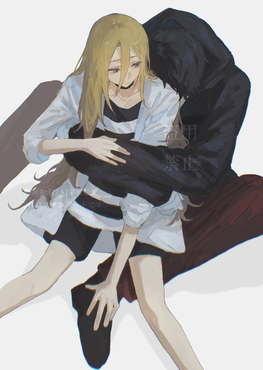 Safebooru - 1boy 1girl black choker black hair black hoodie black shirt black shorts blonde hair ...