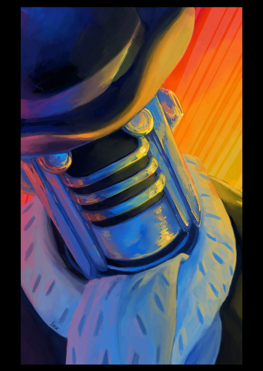 Safebooru - 1other absurdres black coat black hat blue eyes blue scarf blue theme bowler hat ...