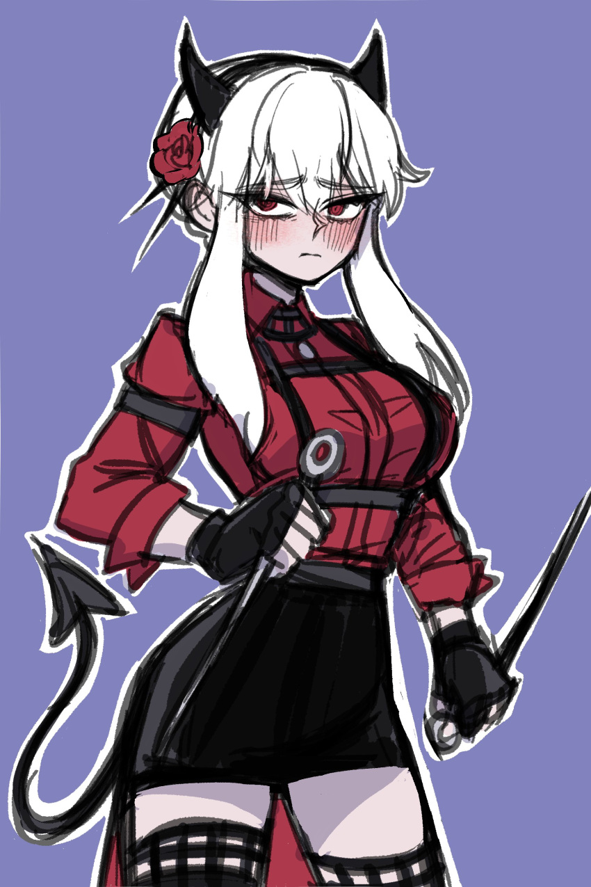 Safebooru - 1girl absurdres black gloves black skirt blush breasts demon girl demon horns demon ...