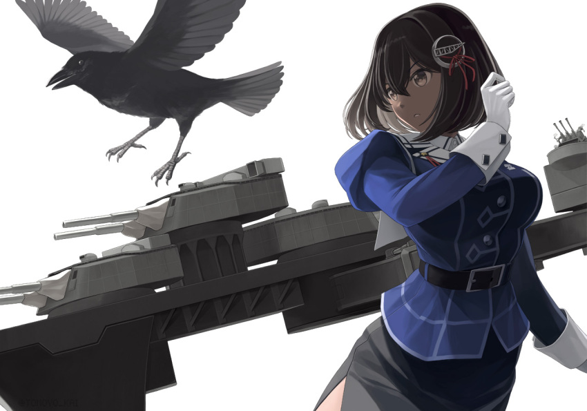 Safebooru - 1girl alternate legwear belt bird black belt black hair black skirt breasts brown ...