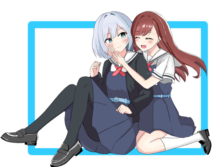 Safebooru - 2girls asaka kaori black dress black pantyhose black shirt black shoes blue ...