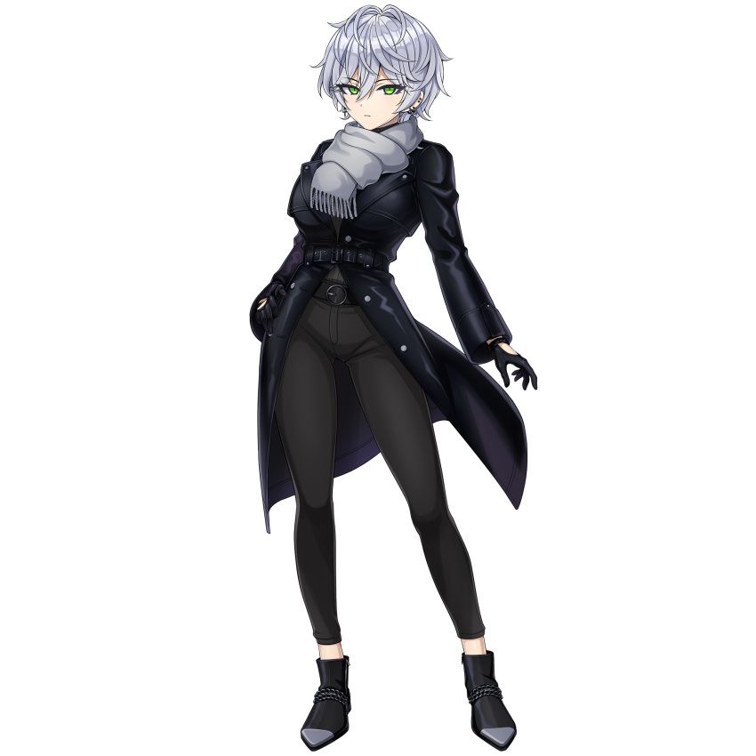 Safebooru - 1girl :| black coat black gloves black pants closed mouth coat dolphin wave game cg ...