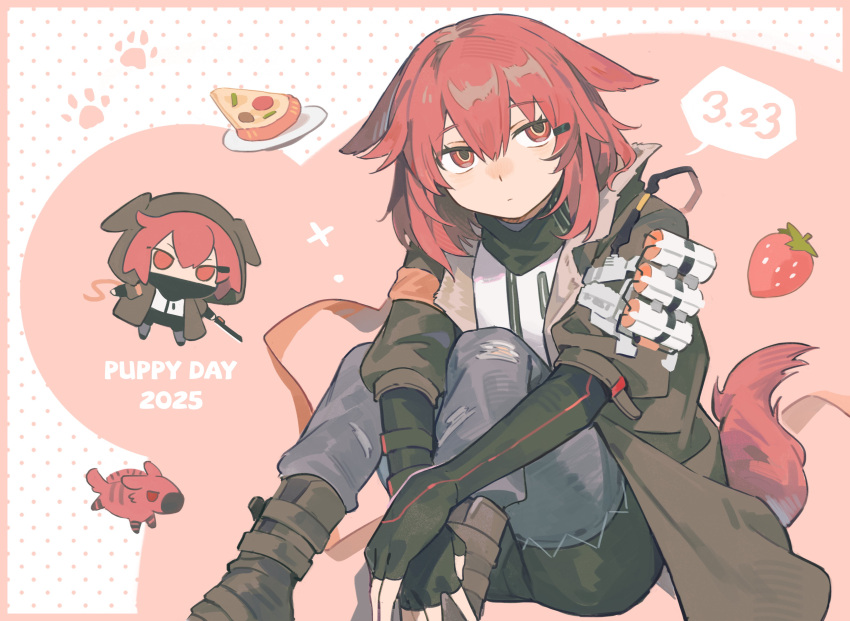 Safebooru - 1girl absurdres animal ears arknights armband black gloves brown coat chibi chibi ...